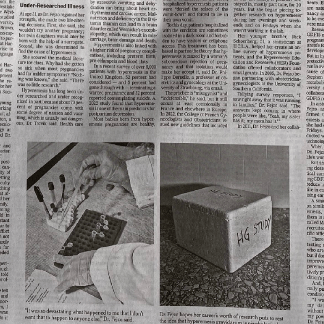 Dr. Fejzo Makes the Cover of The New York Times - HER Foundation